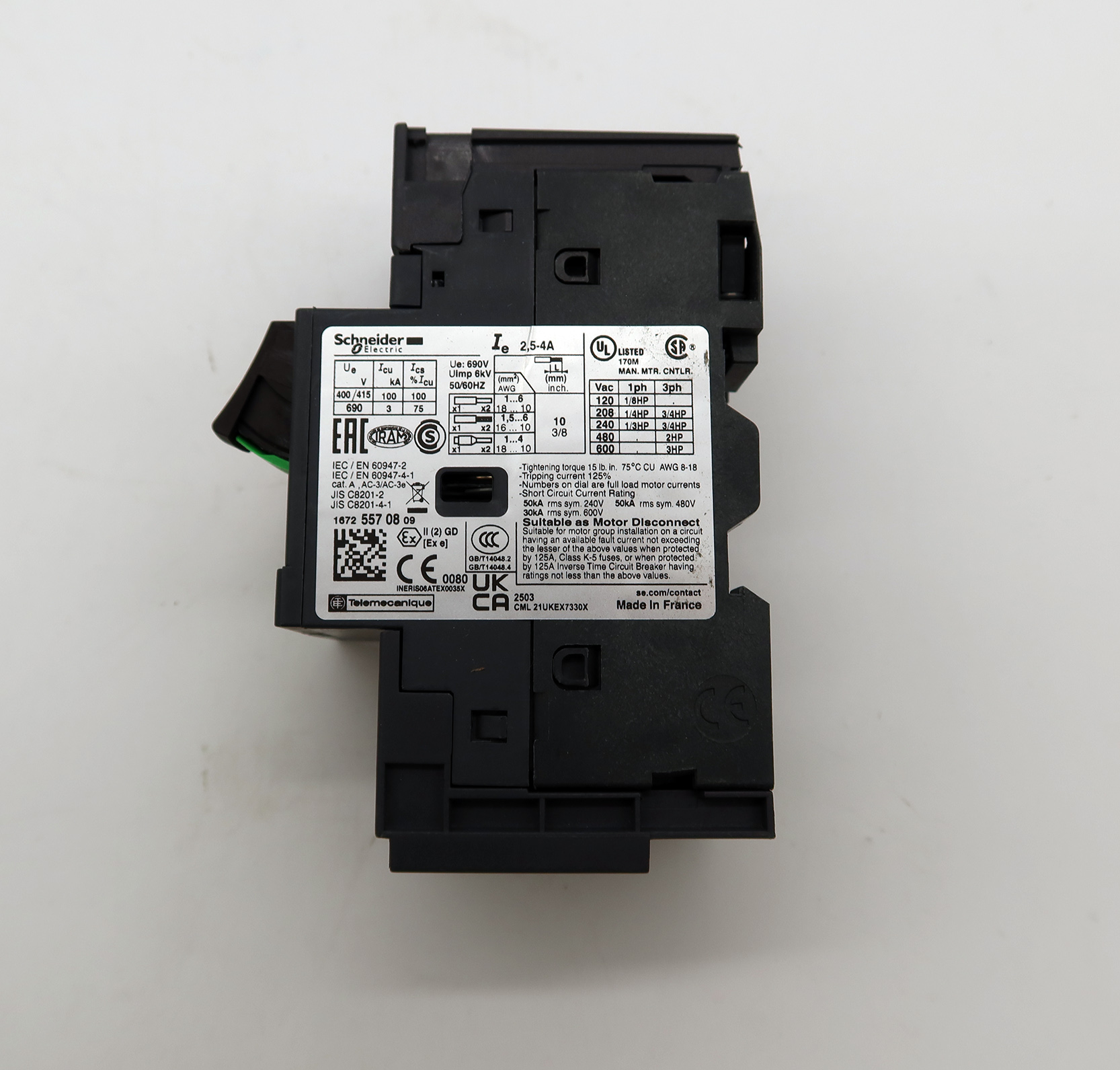 Free Shipping GV2ME083 Motor circuit breaker 3 poles 4A/690V 3-phase