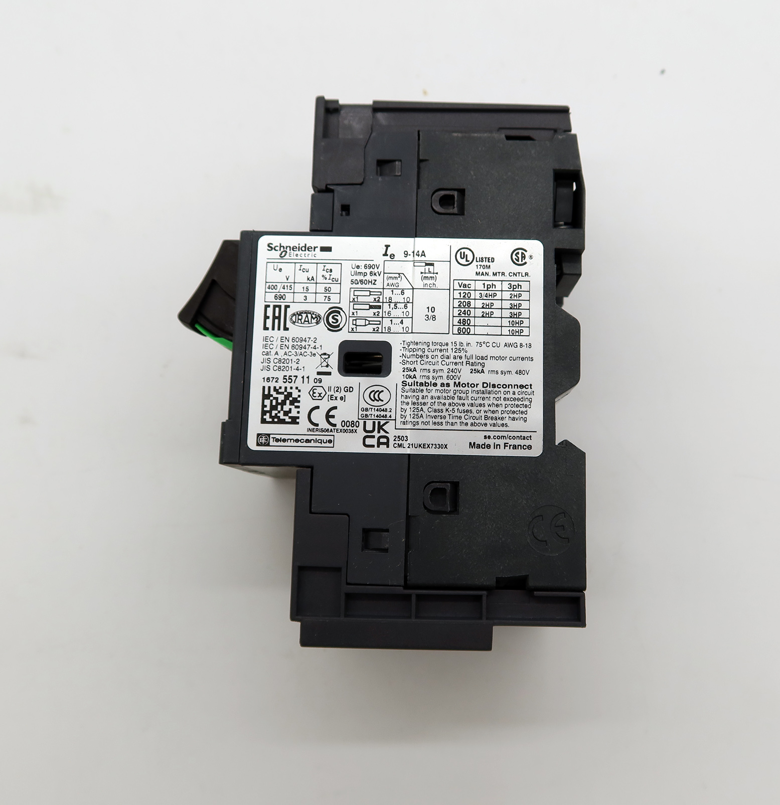 Motor circuit breaker GV2ME163 TeSys Deca 3P 9 to 14A thermal magnetic ...